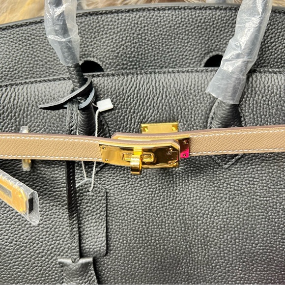 Khaki Epsom Leather Lock Belt with Gold hardware Adjustable fits size ...